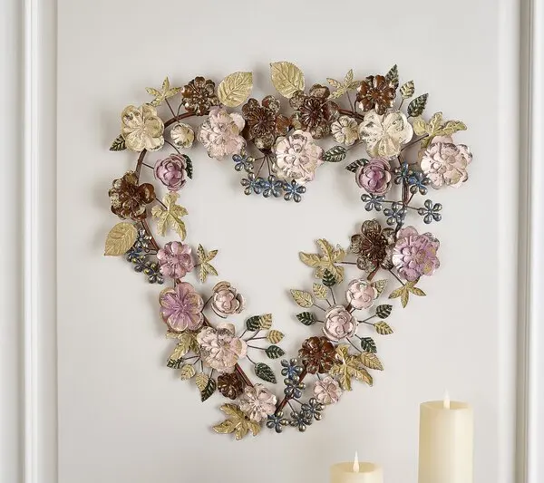 HOME REFLECTIONS As Is 23.5' Floral Heart Shaped Wreath - One-color