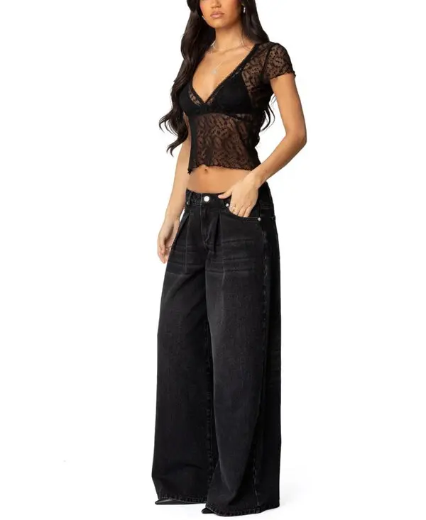 EDIKTED Julie Sheer Lace Top - Black
