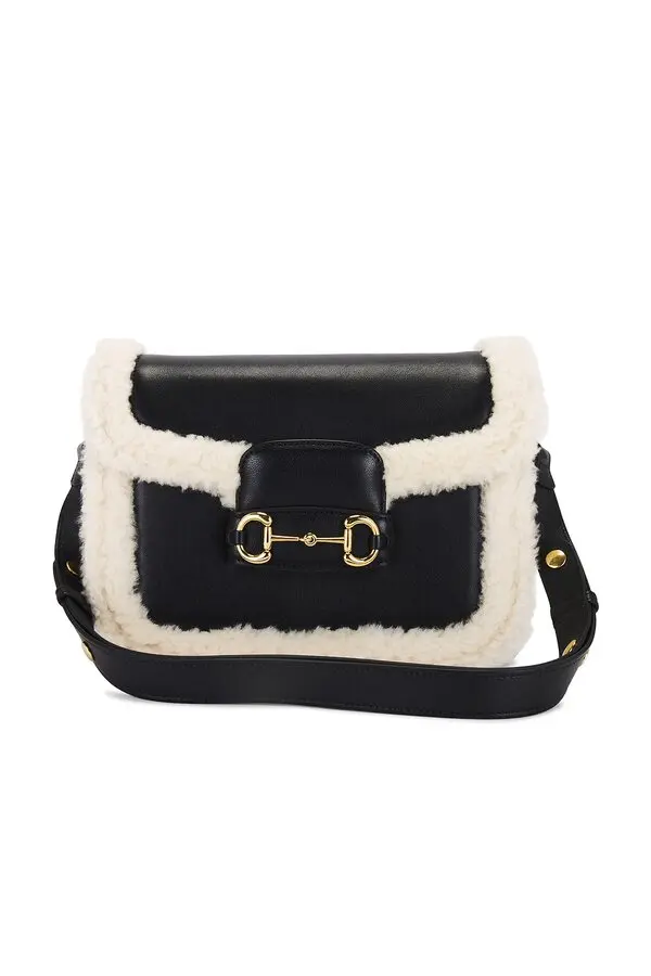 Gucci Shearling Horsebit 1955 Shoulder Bag - Black