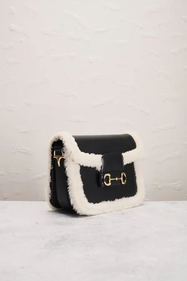 Gucci Shearling Horsebit 1955 Shoulder Bag - Black