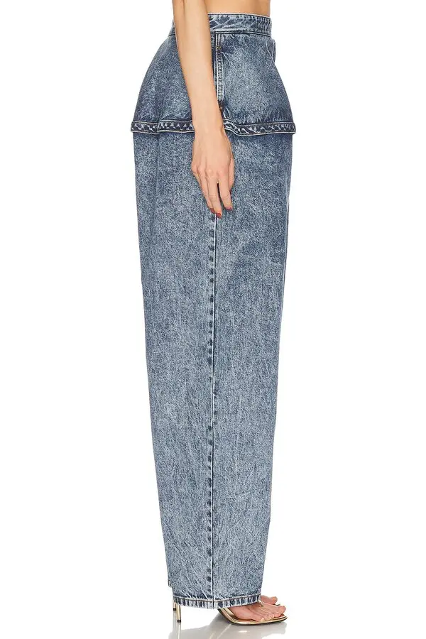 Alaïa Peplum Wide Leg Jeans - Bleu Neige