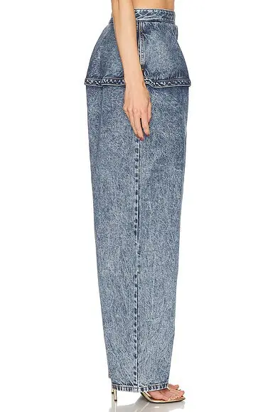 Alaïa Peplum Wide Leg Jeans In Acid Wash