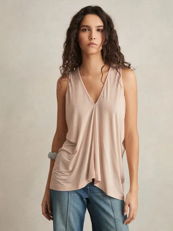 REISS Freya Draped V-neck Top