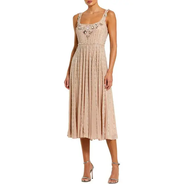 Mac Duggal Sleeveless Beaded Georgette Midi Dress - Rose | Editorialist