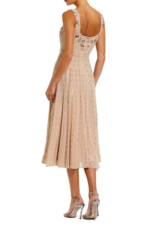 Mac Duggal Sleeveless Beaded Georgette Midi Dress