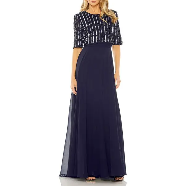Mac Duggal Beaded Chiffon Gown - Midnight