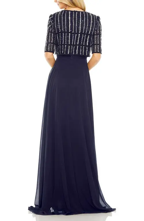 Mac Duggal Beaded Chiffon Gown - Midnight