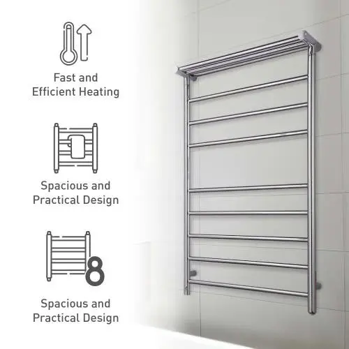 PURSONIC Wall Mount Electric Towel Warmer With 8 Heated Bars Plus 3 Non-heated Bars