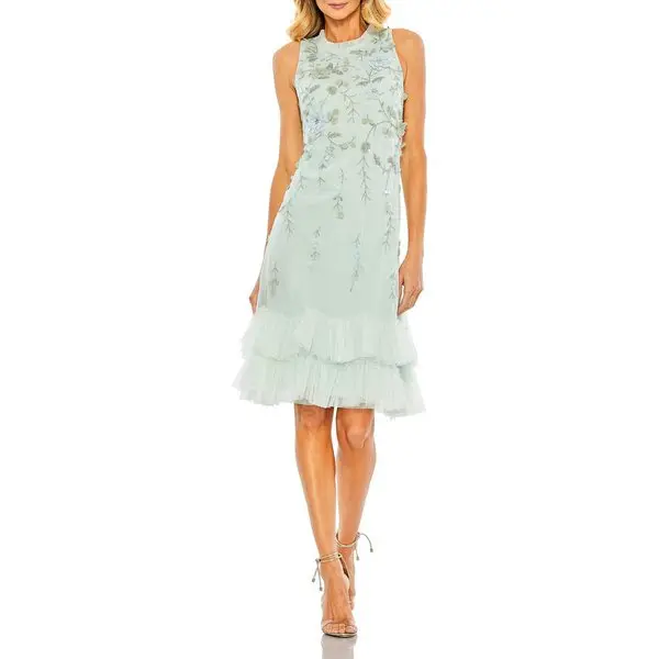 Mac Duggal Embellished High Neck Tiered Dress - Seafoam