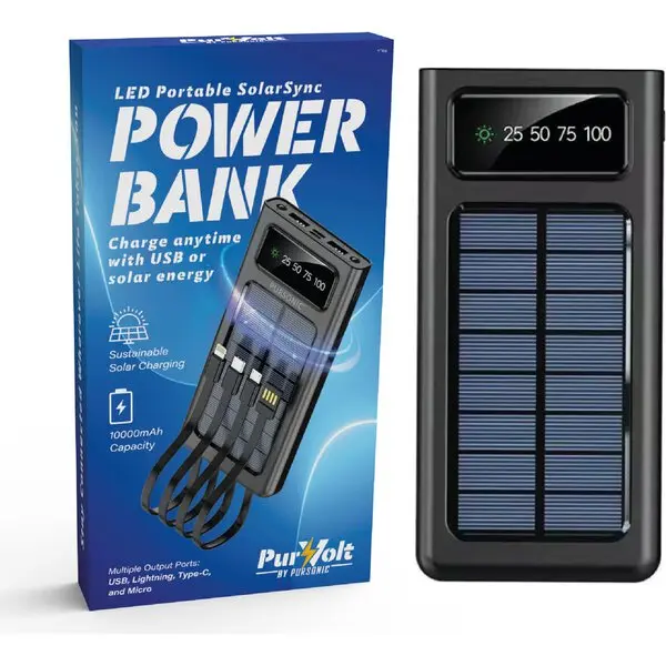 PURSONIC Led Portable Solarsync Power Bank - Black