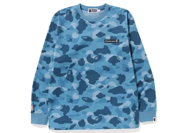 A BATHING APE Honeycomb Camo Long Sleeve Tee Shirt - Blue