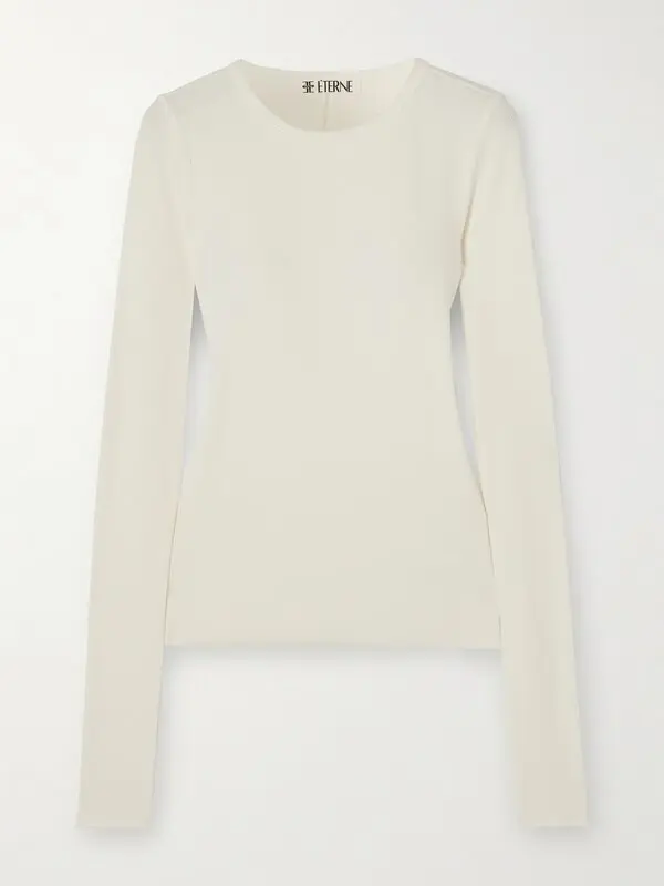 Eterne Ribbed Stretch Cotton And Modal-blend Top - Neutrals