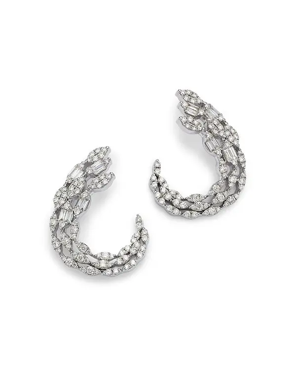 Bloomingdale'S Diamond Round & Baguette Spiral Hoop Earrings, 1.75 Tcw - White Gold