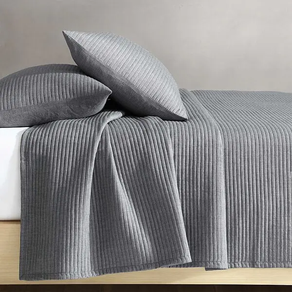Calvin Klein Mini Channel Stitch Solid 3 Piece Quilt Set, Queen - Dark Grey
