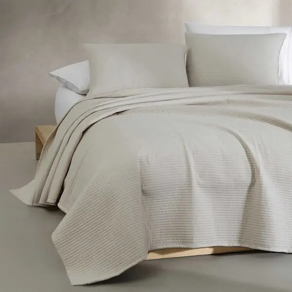 Calvin Klein Mini Channel Stitch Solid 3 Piece Quilt Set, King - Light Beige