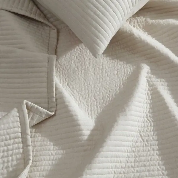 Calvin Klein Mini Channel Stitch Solid 3 Piece Quilt Set, King - Light Beige