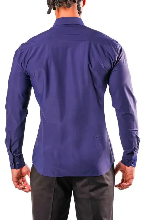 MACEOO Fibonacci Stretcheuronavy Cotton Blend Button-up Shirt - Blue