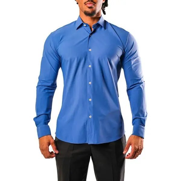 MACEOO Fibonacci Stretcheuroyale Cotton Blend Button-up Shirt - Blue