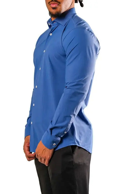 MACEOO Fibonacci Stretcheuroyale Cotton Blend Button-up Shirt - Blue