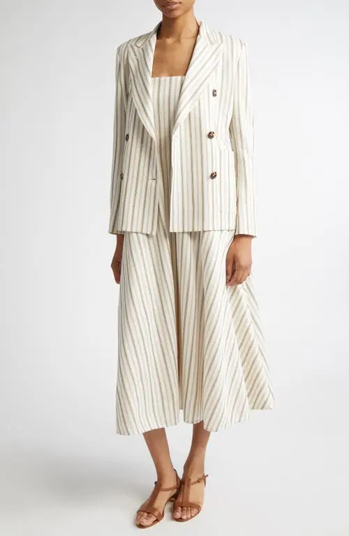 Max Mara Striped Cotton And Linen Bustier Midi Dress - Sand
