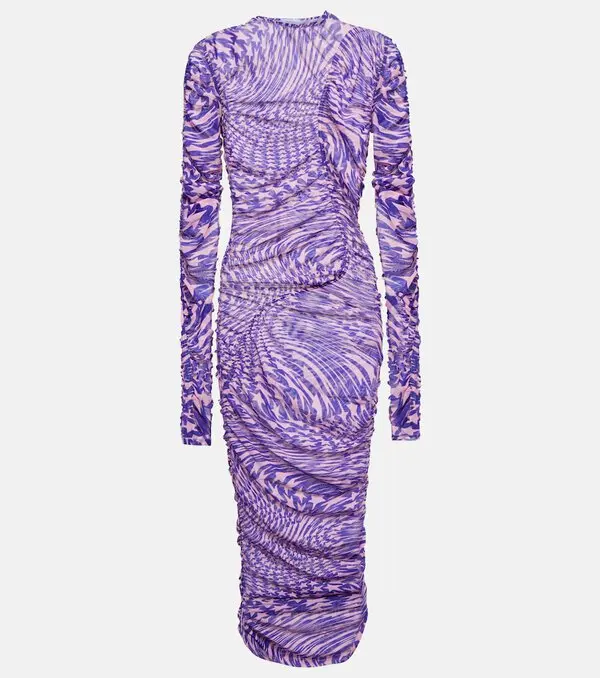 MUGLER Ruched Mesh Midi Dress - Multicoloured