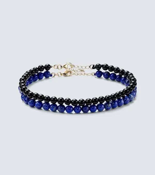 Mateo Set Of 2 Beaded Bracelets With Lapis Lazuli And Onyx - Silver
