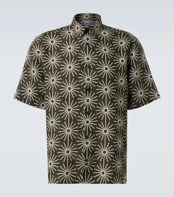 Frescobol Carioca Castro Printed Linen Bowling Shirt - Green