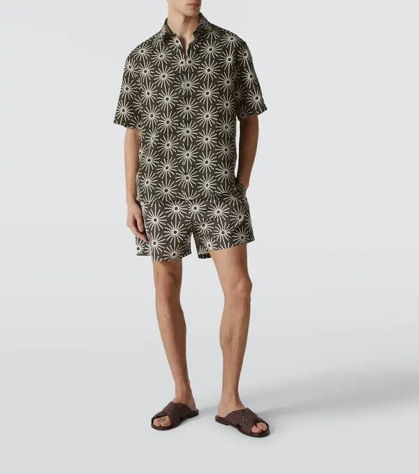 Frescobol Carioca Castro Printed Linen Bowling Shirt - Green