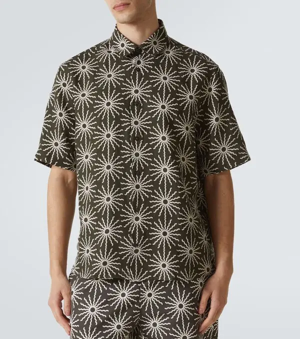 Frescobol Carioca Castro Printed Linen Bowling Shirt - Green