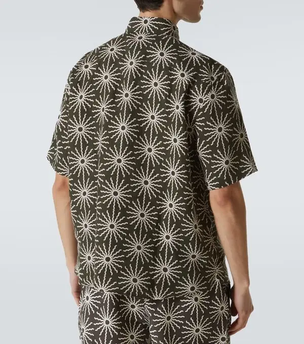 Frescobol Carioca Castro Printed Linen Bowling Shirt - Green