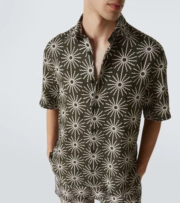 Frescobol Carioca Castro Printed Linen Bowling Shirt - Green