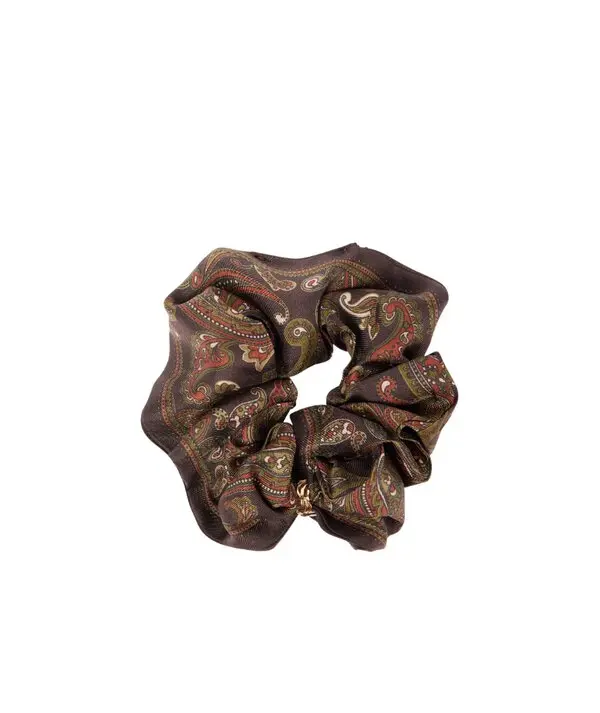 Saint Laurent Logo Paisley Silk Scrunchie - Brown