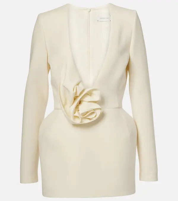 Magda Butrym Floral-appliqué Wool-blend Mini Dress - Beige