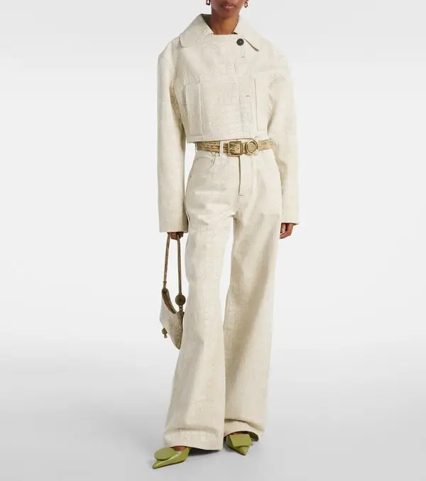 Jacquemus Marino De-nîmes Croc-effect Denim Jacket - Beige