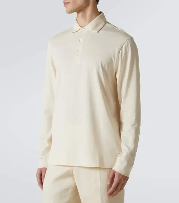 LARDINI Cotton And Silk Polo Sweater - Beige