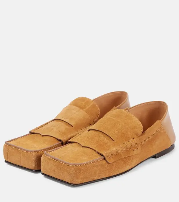 Jacquemus Carré Croc-effect Suede Penny Loafers - Beige