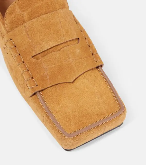 Jacquemus Carré Croc-effect Suede Penny Loafers - Beige