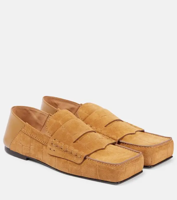 Jacquemus Carré Croc-effect Suede Penny Loafers - Beige