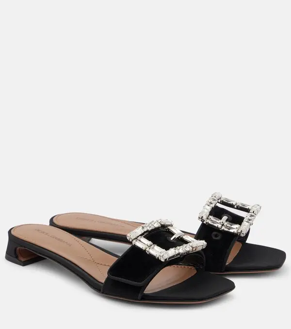 Dolce & Gabbana Embellished Velvet Slides - Black