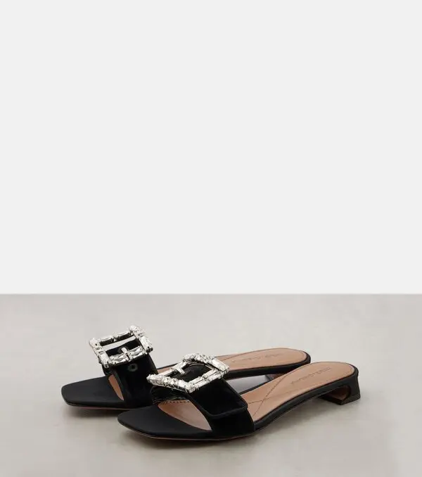 Dolce & Gabbana Embellished Velvet Slides - Black