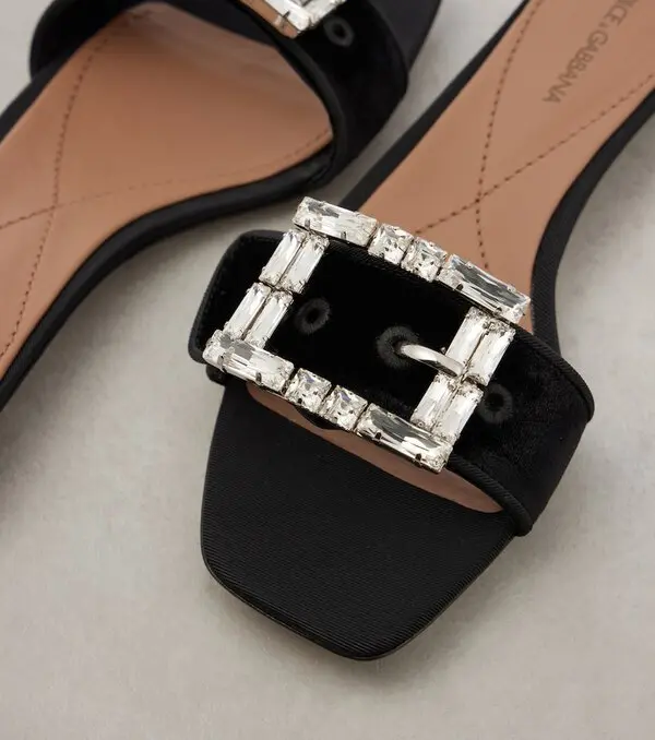 Dolce & Gabbana Embellished Velvet Slides - Black