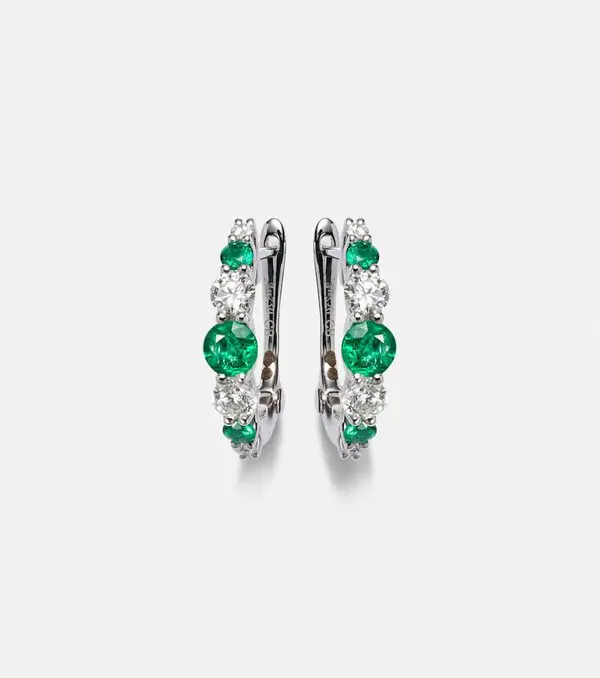 BUCHERER FINE JEWELLERY Classics 18kt White Gold Hoop Earrings With Emeralds And Diamonds - Silver
