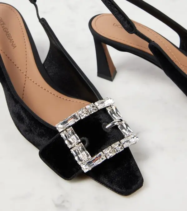 Dolce & Gabbana Embellished Velvet Slingback Pumps