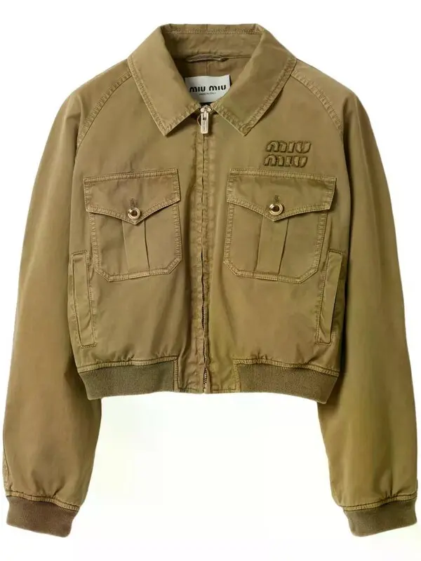 Miu Miu Garment-dyed Cotton Bomber Jacket - Green