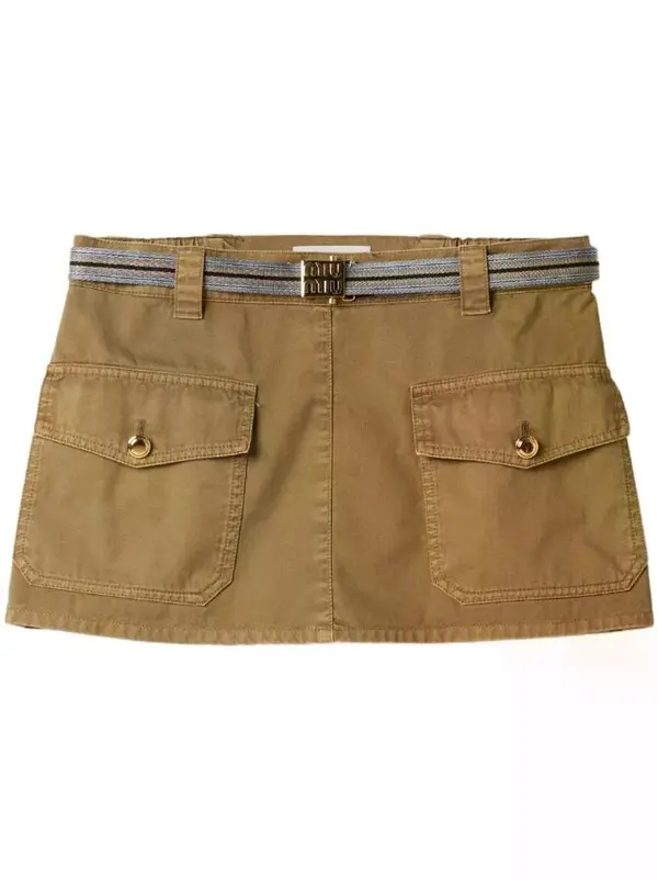 Miu Miu Garment-dyed Cotton Miniskirt - Green
