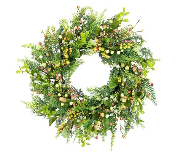 NORTHLIGHT Berry And Crabapple Fern Foliage Spr Ng Wreath - One-color