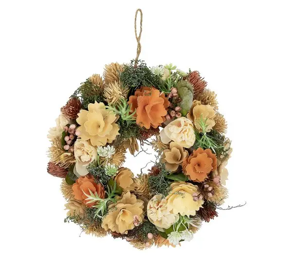 NORTHLIGHT Mixed Floral Spring Wreath - One-color