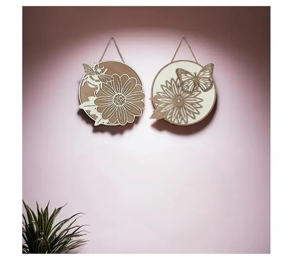YOUNG'S INC. Young's Set Of 2 Wood Laser-cut Floral Design D Oor Hangers - One-color