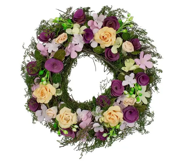 NORTHLIGHT 14' Floral Berries And Twig Spring Loral Wreath - One-color