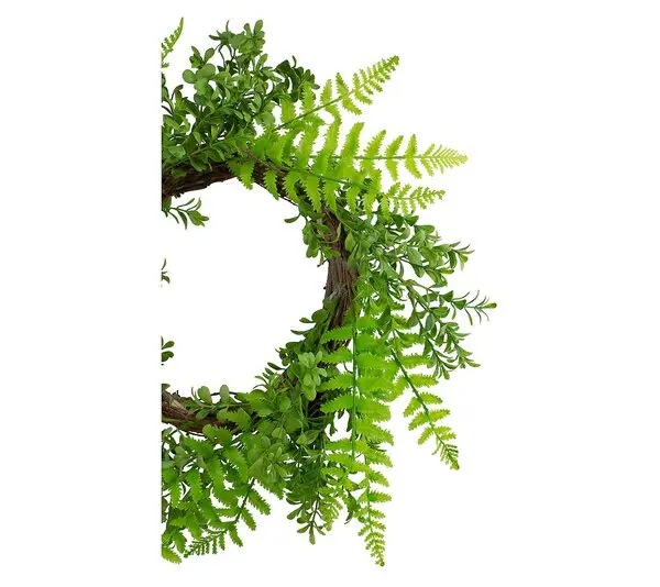 NORTHLIGHT Fern Leaf Springtime Wreath Green 18-inch